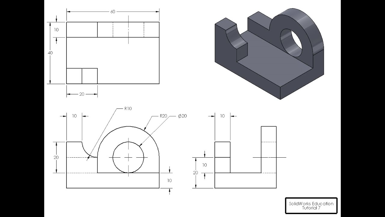 SolidWorks Education Detailed Drawing Exercises Tutorial 07 - YouTube
