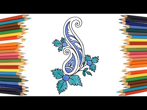How To Process Embroidery Butta Design On Paper Colour Pencil Drawing ...