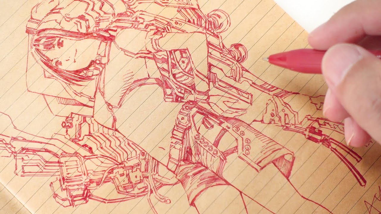 draw with gel ballpoint pen : MUJI 無印良品雑記帳に描く - YouTube