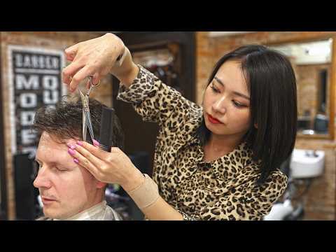 💈(ASMR) Japanische Friseurin führt luxuriösen Friseurservice im Premium Barbershop in Tokio durch
