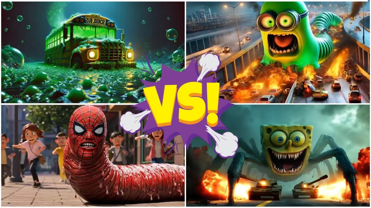 New Cyberworm Minion 🆚 School Bus Monster 🆚 Spider Worm 🆚 Sponge Bob ...