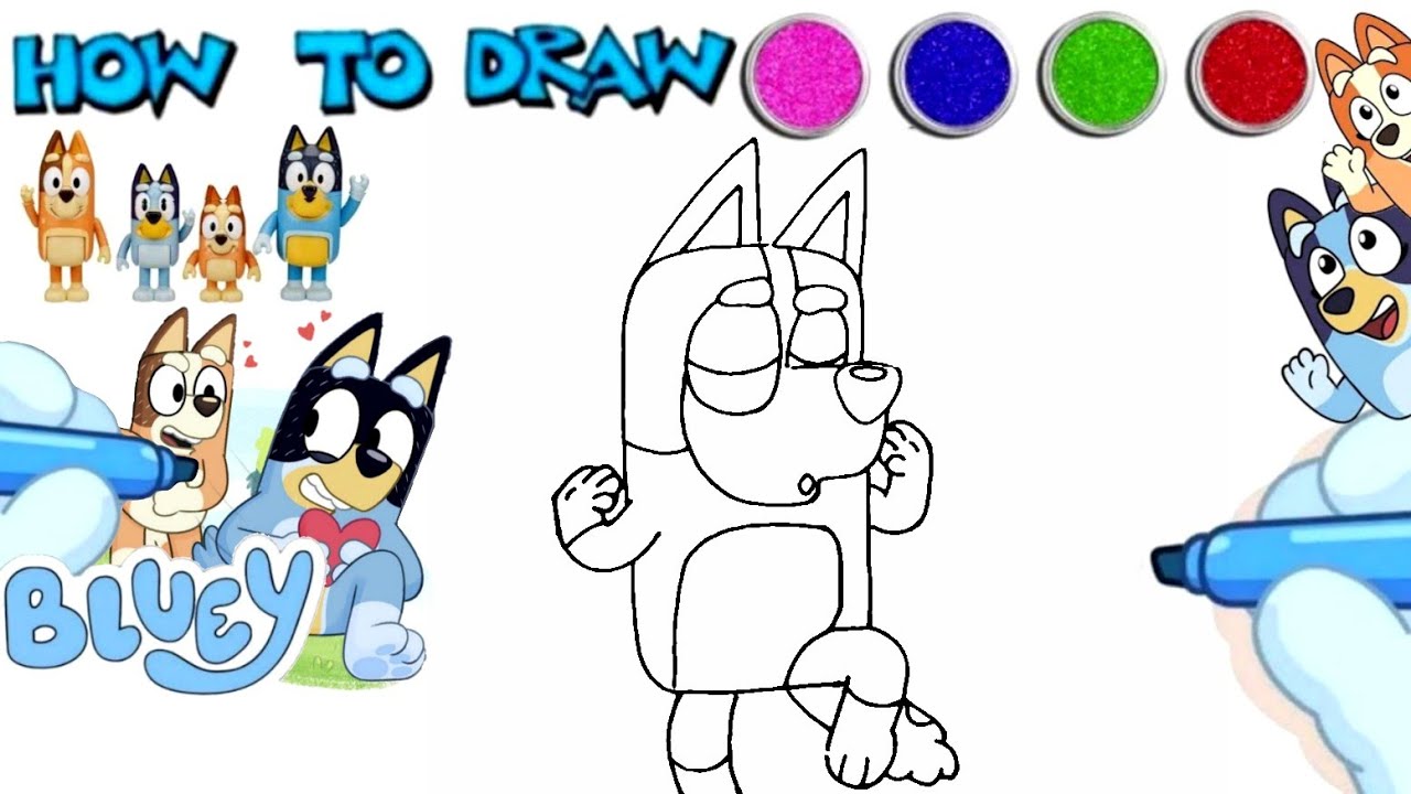 Easy Bluey Drawing Tutorial for Kids 😱 Learn to Draw Bluey and Bingo 💙🧡 ...
