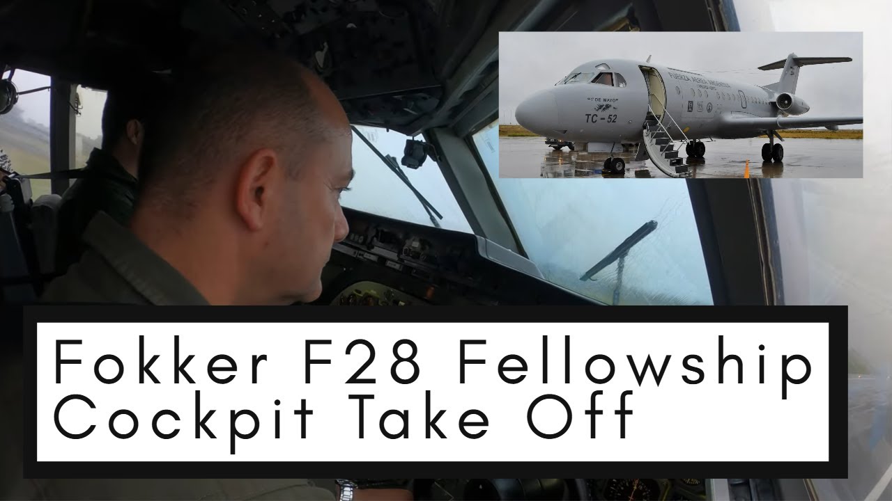 RARE Fokker F28-1000C Fellowship Cockpit Take Off from Mar del Plata ...