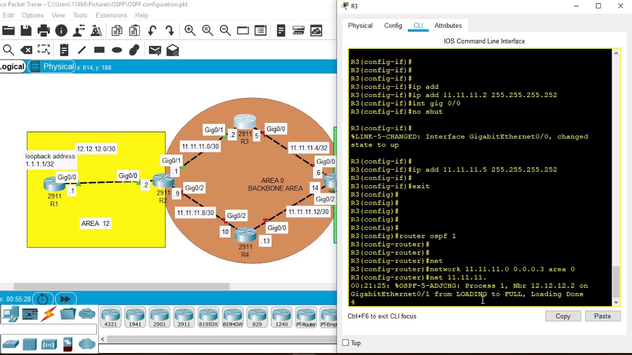 OSPF configuration with network statement and interface configuration ...