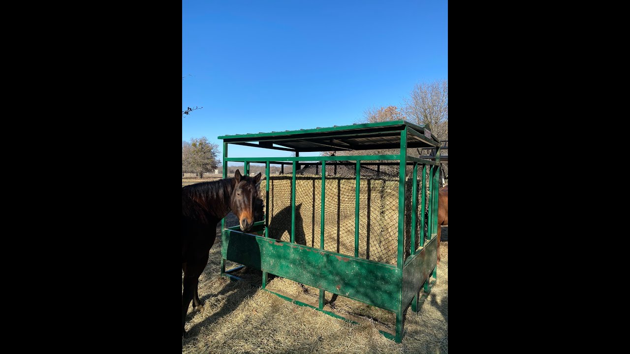 Farm Built Feeder with 6' Large Bale Hay Chix Net - YouTube