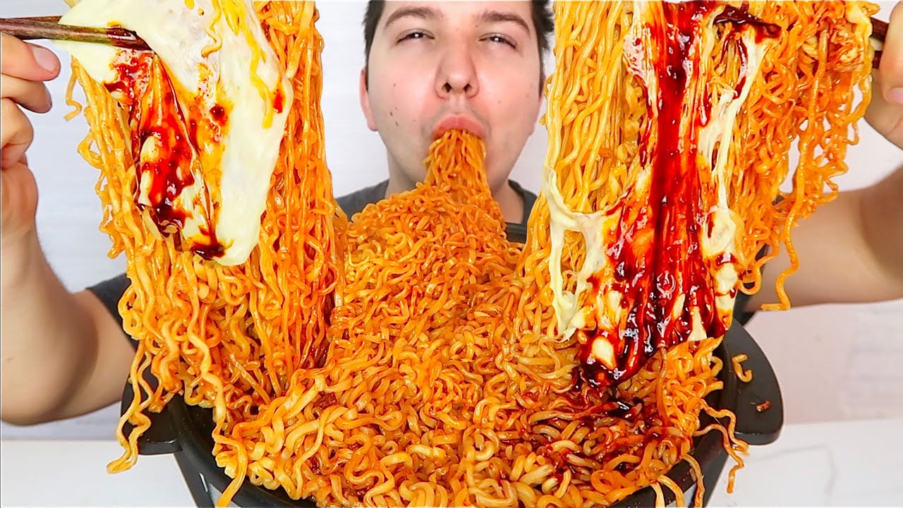 4x Spicy Cheesy Mala Fire Noodle Challenge • MUKBANG - YouTube