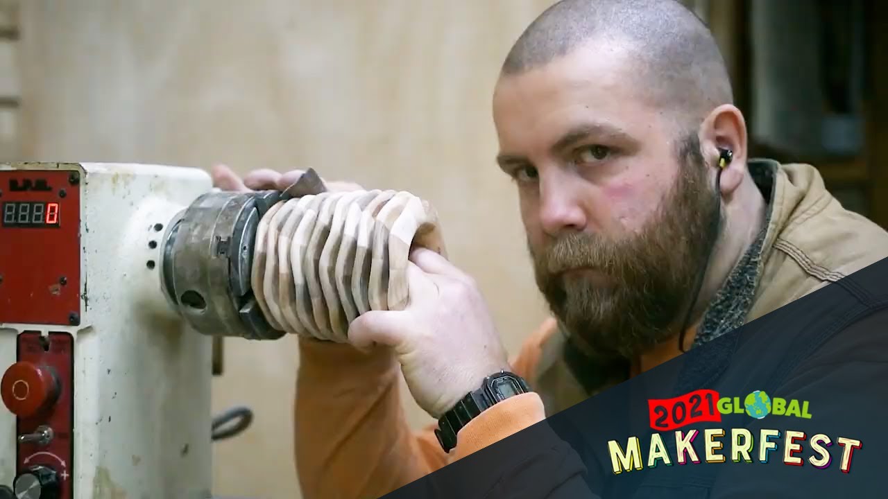 Paul Jackman Power Carves A Mini Wavy Vase | Global MakerFest 2021 Segment - YouTube