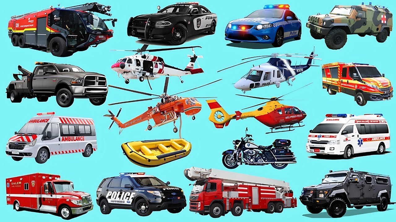 A-Z Emergency Vehicles / Vehicle Name and Sounds | Police Car, Truck ...