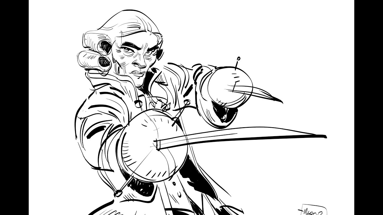 Dynamic inking of a foreshortened character pose with audio comment. (2 ...