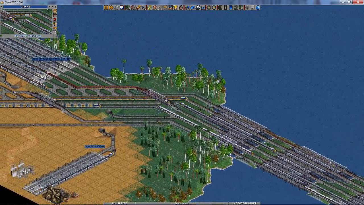 OpenTTD - Extremely busy railway among desert islands - YouTube