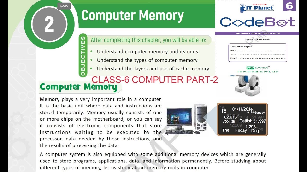 Computer Memory | Chapter-2 Class 6 Computer Part-2#codebot #aps - YouTube