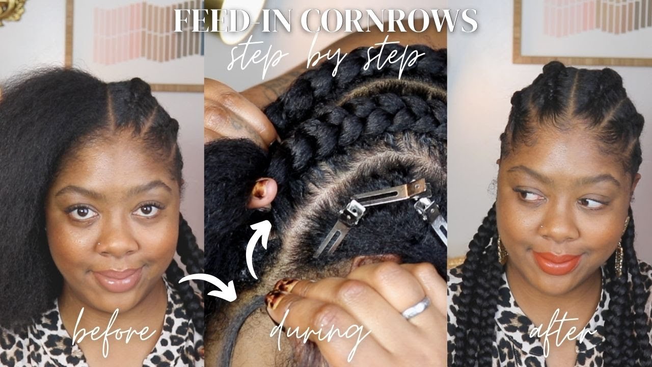 BEGINNER FRIENDLY, EASY, DIY FEED-IN CORNROWS | AFFORDABLE PROTECTIVE ...