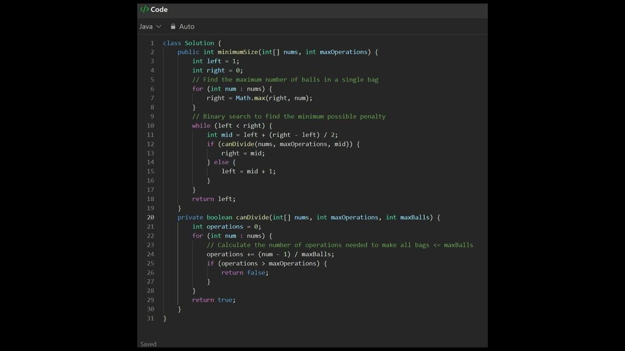 1760 Minimum Limit of Balls in a Bag - YouTube