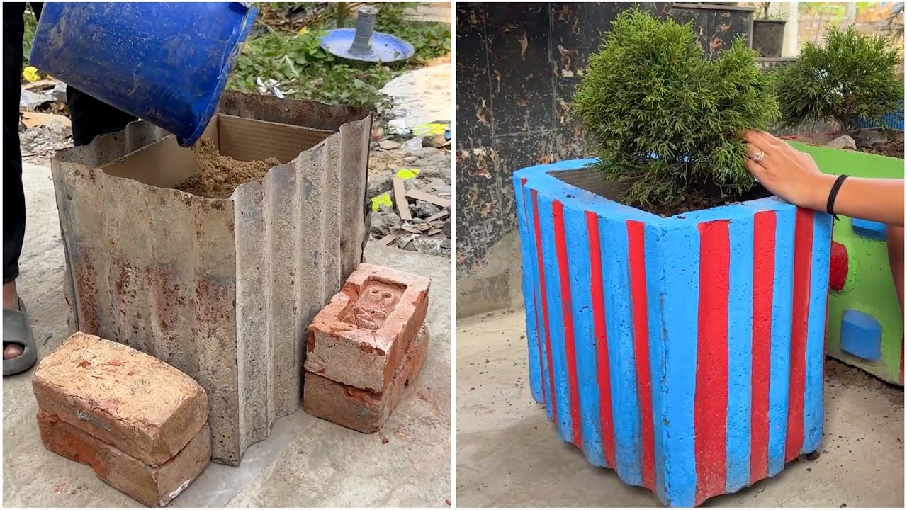 DIY Cement Planter from Scrap Materials | Easy & Budget-Friendly - YouTube