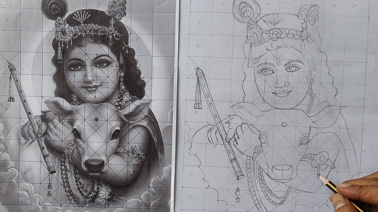 Drawing Krishna Grid Method Tutorial | Live Art Chennai - YouTube