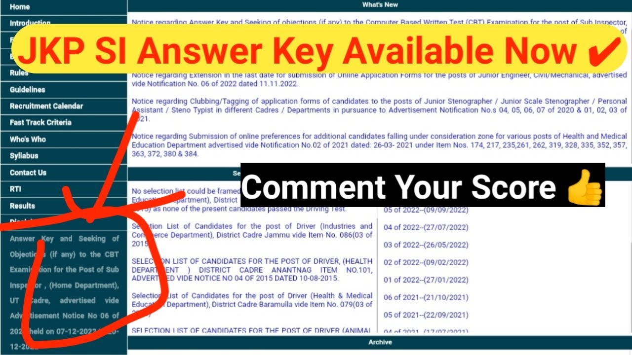 JKP SI Answer Key Available Now | Check your Score now 👍 JKSSB Update ...