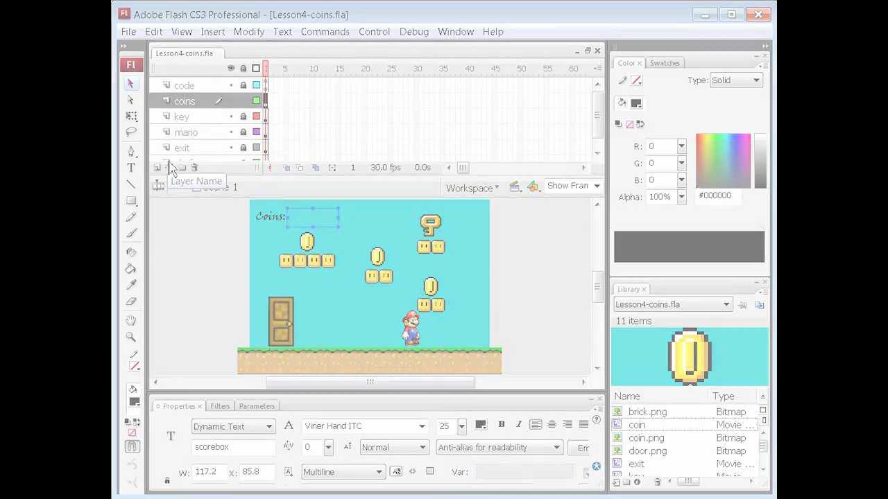 Adobe Flash As3 Platform Game Lesson 4b Collecting Coins Youtube 1119