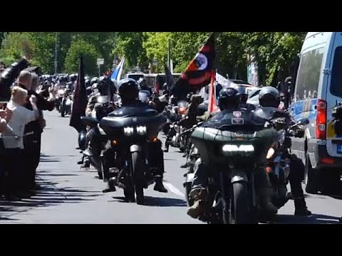 Night Wolves biker group arrives in Prague - YouTube