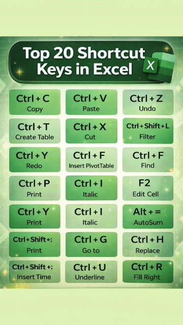 🔥 Top 20 Excel Shortcut Keys | Excel Master 😎 #excel #shortcuts - YouTube
