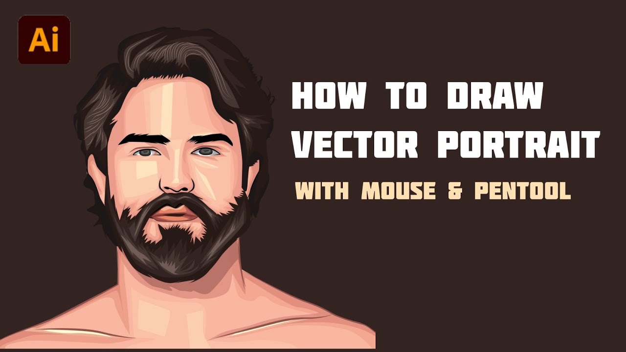 HOW TO DRAW DIGITAL VECTOR PORTRAIT WITH MOUSE & PEN TOOL || Adobe ...