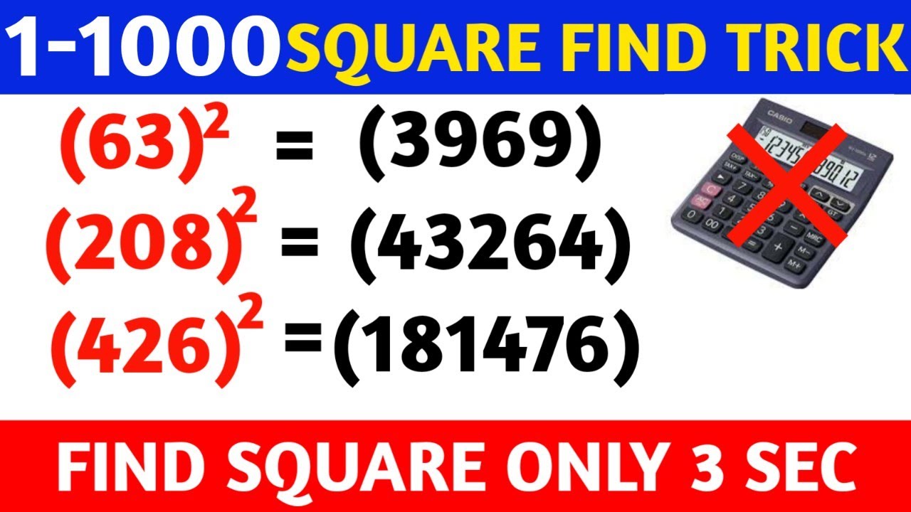 How To Find Square Of Any Number Short Trick Square Find Short Trick How To Find Square Of Any Number Short Trick Square Find Short Trick