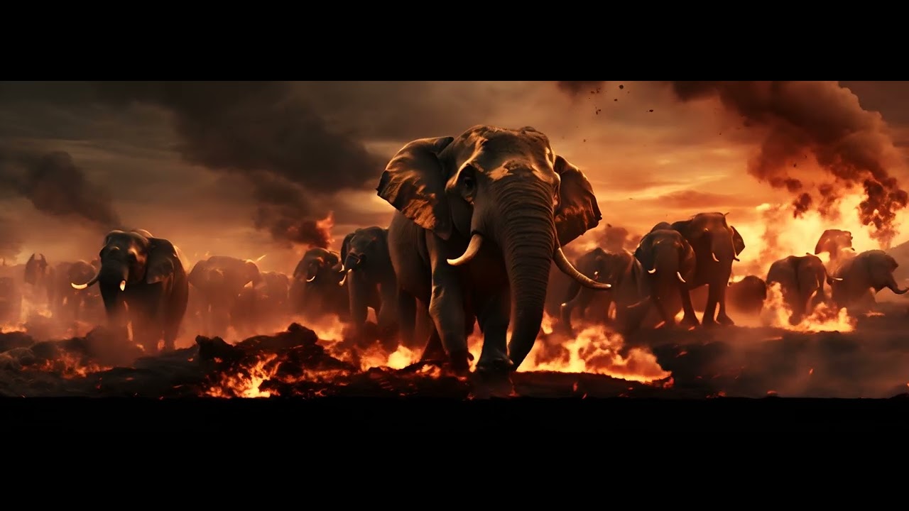 AI video of Elephants fighting forest fire at sunset - YouTube