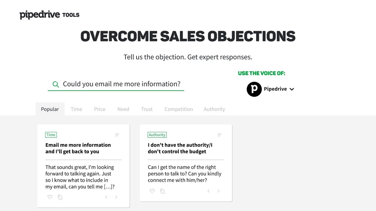 Sales Objections Tool: Common Objection Handling - Pipedrive - YouTube