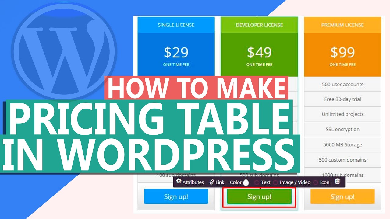 How to make an attractive Horizontal Pricing table in WordPress? - YouTube