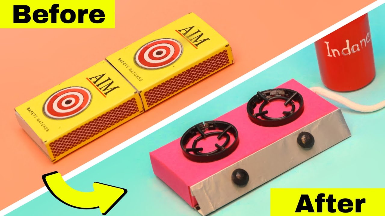 DIY Miniature kitchen gas stove from matchbox || How to make mini gas ...
