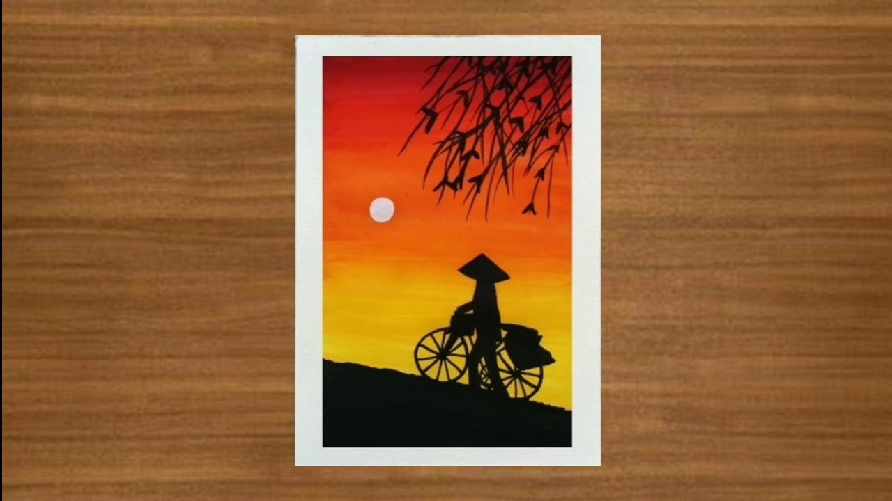 Easy Poster Colour Painting Tutorial forginners/ Easy Orange Moonlight ...