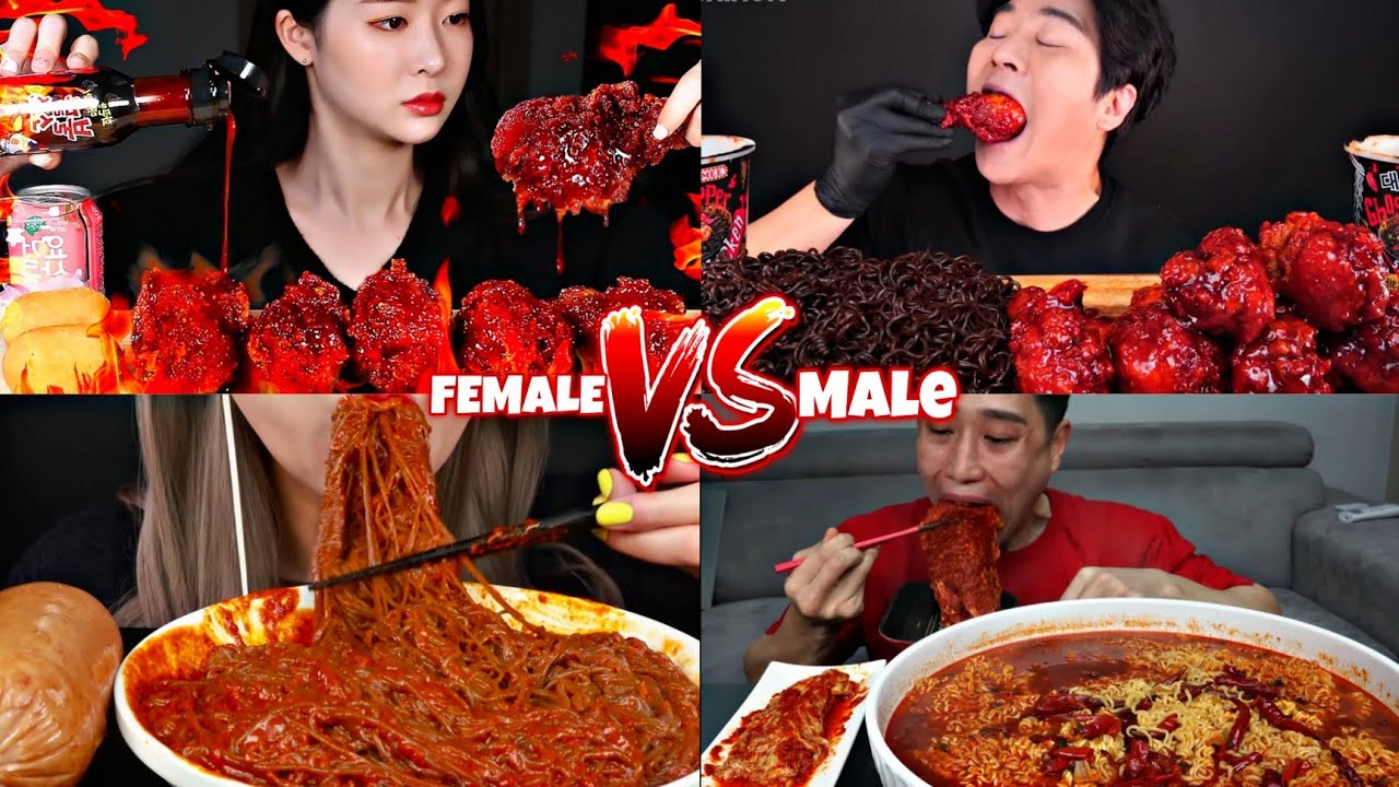 EXTREME SPICY FOODS FOR MUKBANG! FEMALE VS MALE🌶️🔥👩🆚👨 - YouTube