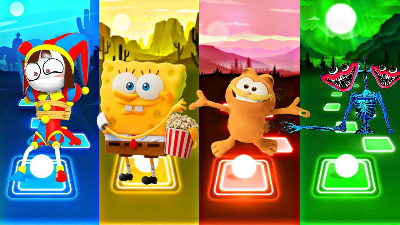 Pomni VS Sponge Bob VS Garfield VS HagyWagy - Tiles Hop EDM Rush - YouTube