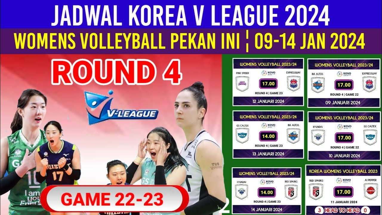 Jadwal Bola Voli Putri Liga Korea Selatan 2024 Untuk Game Ke 22 &Game ...