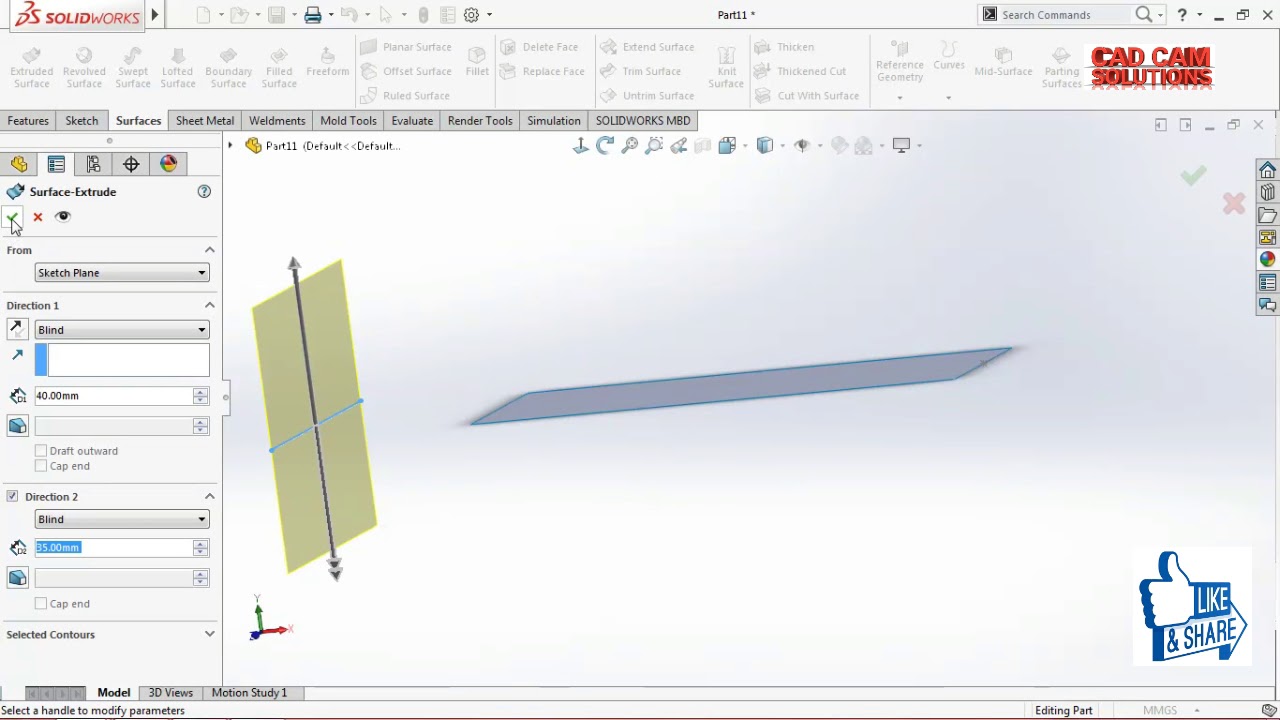 SOLIDWORKS EXTEND SURFACE - YouTube