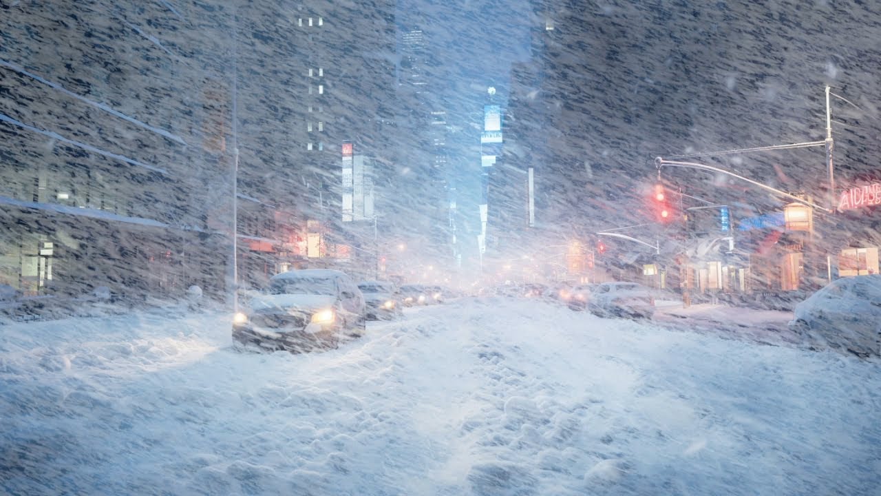 New York Night Filled With Cold Snow | Winter's Blizzard & Wind Sound ...