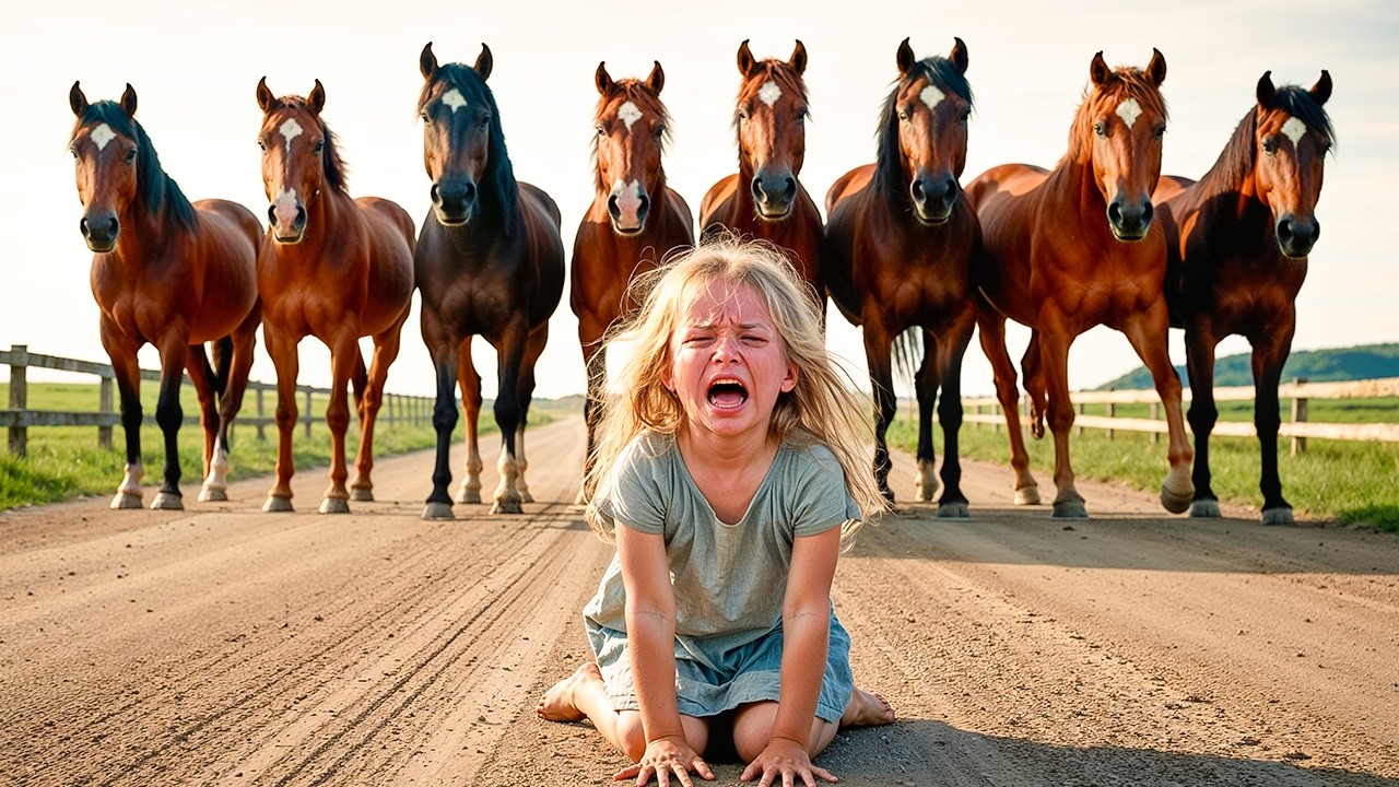 A Group Of Mustang Horses Surrounds A Crying Girl On The Road…What ...