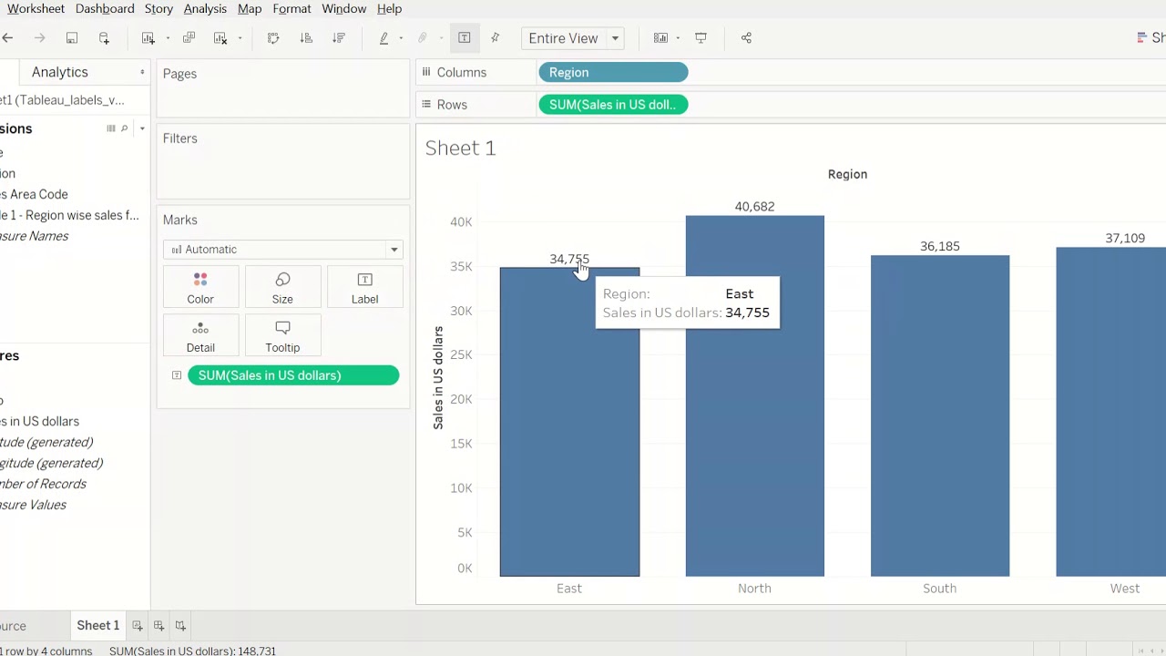 Totals and values on bar chart labels in Tableau - YouTube