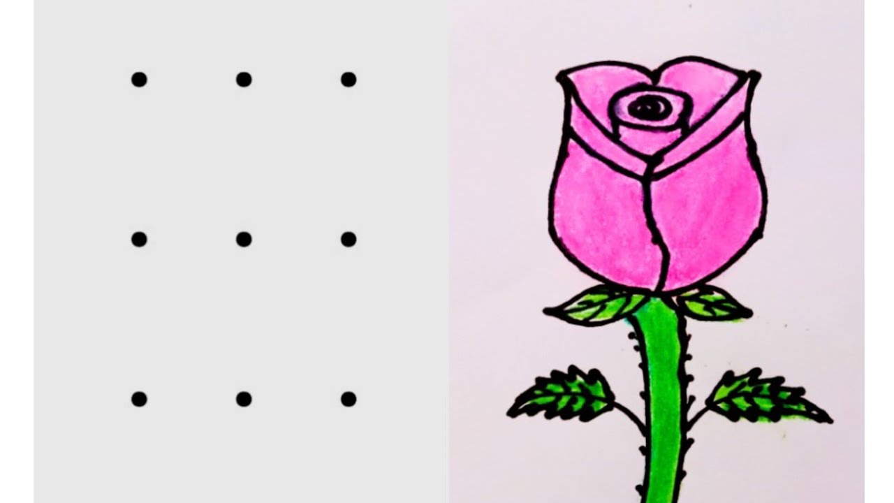 how to draw rose using dots ll গোলাপ ফুল আঁকার সহজ নিয়ম - YouTube
