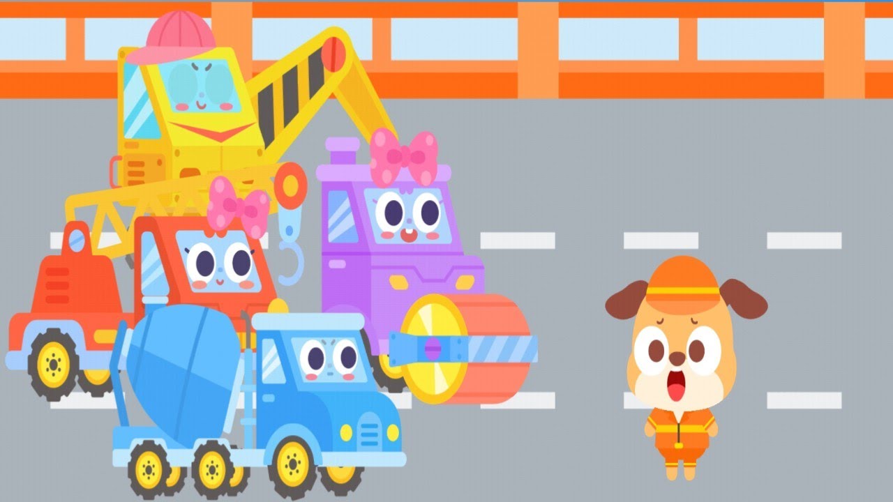 Excavator dump truck cement mixer construction! sesame street - YouTube
