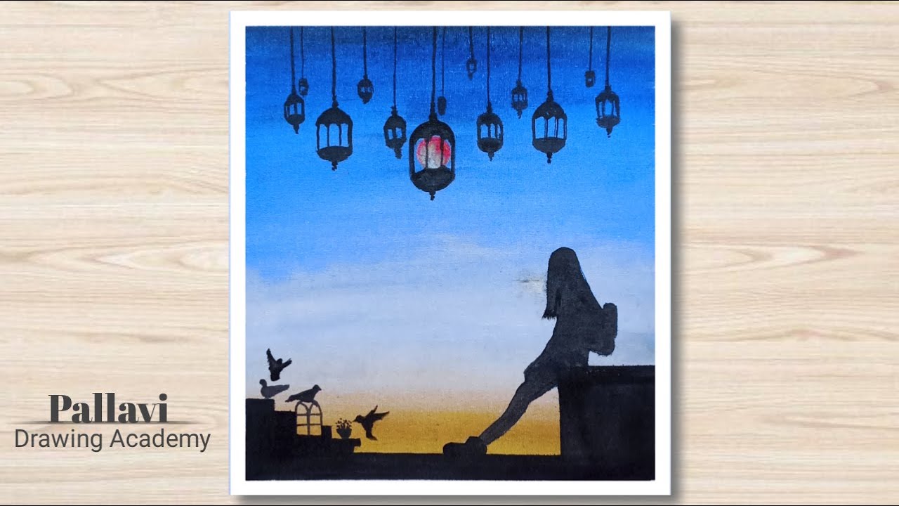 How to draw a beautiful girl with lamp light in beautiful night ...