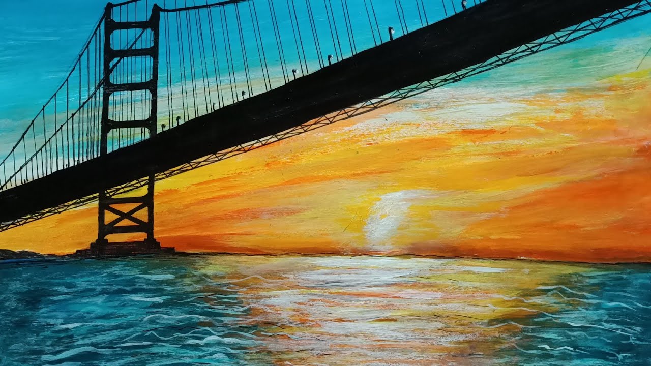 How to draw bridge|acrylic painting|step by step drawing|acrylic ...