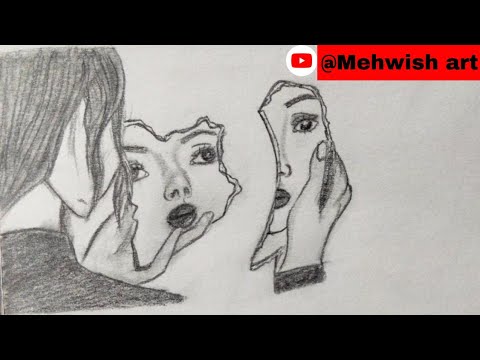 How to Draw A sad Girl's face reflected on a broken mirror - step by ...