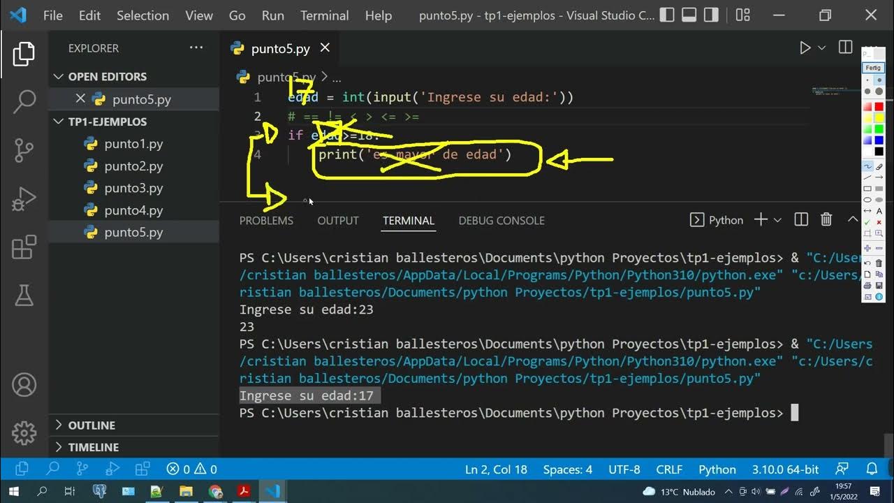 Estructura IF ELSE ejemplo determinar si es mayor de edad en Python ...