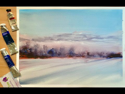 Use A CREDIT CARD! Lois' Easy Watercolor SNOW Landscape Painting Beginners Watercolour Tutorial Demo
