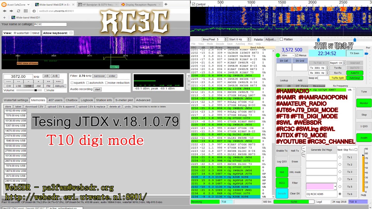 T10 mode activity , RDRC Club :: 3.572 MHz / WebSDR - YouTube