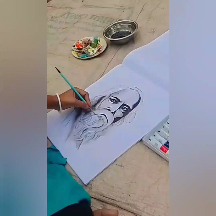 How to drawing Rabindranath Thakur with water colour on paper ️🖌️🎨 # ...