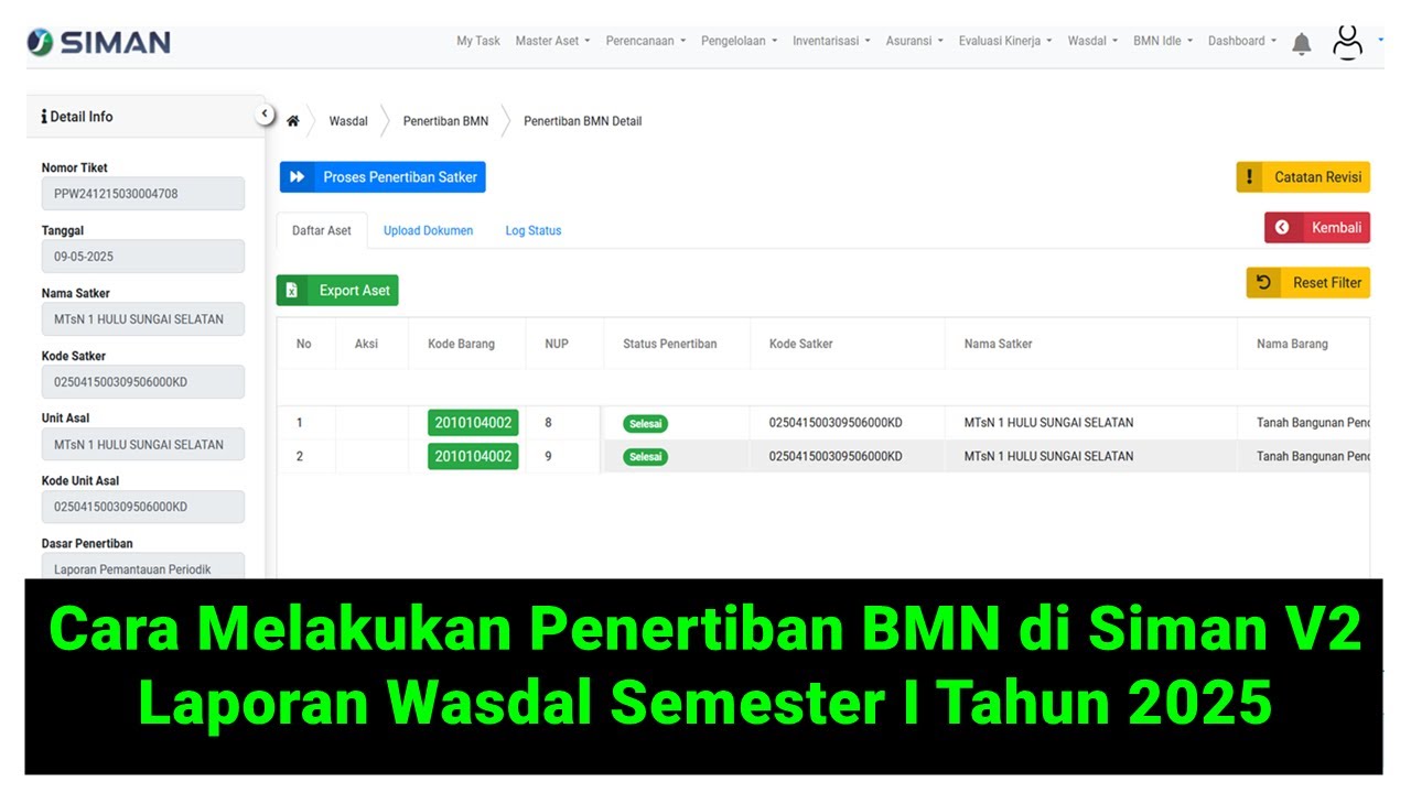 Cara Melakukan Tindak Lanjut Penertiban BMN di Siman V2 Laporan Wasdal ...