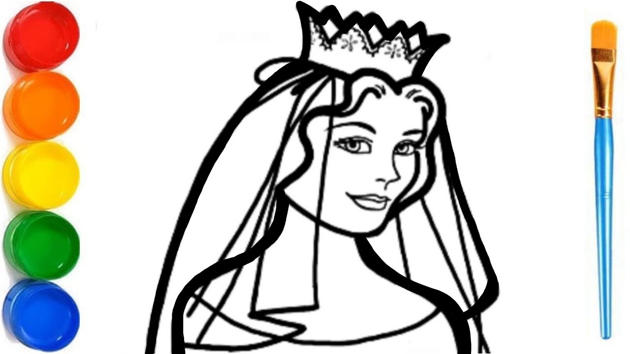 Crown Veil Bridal drawing, painting and coloring for kids | Draw Crown ...