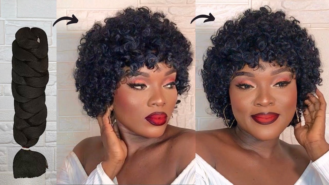 😱Viral bomb 💣 Curly Afro crochet wig cap with braiding hair #crochet # ...