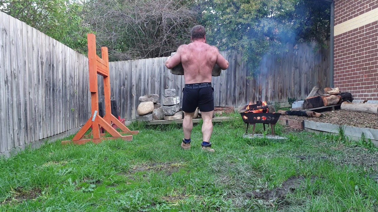 Hairy Strongman Lifts Stones To Mow The Lawn - Garage Gym Powerlifting ...